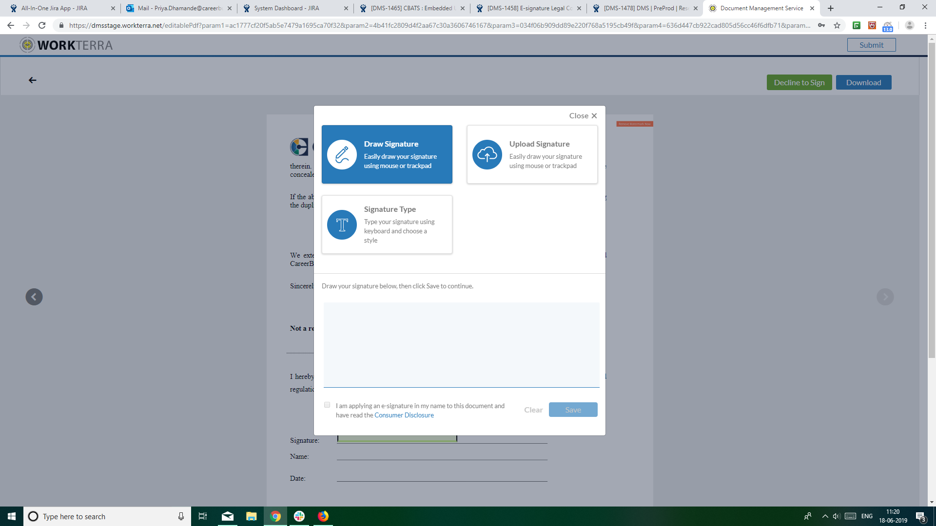 Dms 1458 E Signature Legal Consent Alignment Issue Workterra Jira